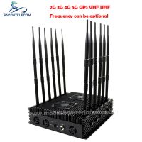 Quality Indoor 2.4G 5.8G Bluetooth WiFi Signal Jammer 12 Antennas 80w DCS PCS for sale