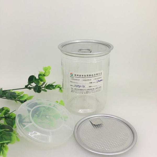 Quality Aluminum Pull Tab Lid Clear Plastic Cylinder Containers/Food Packaging Canister for sale