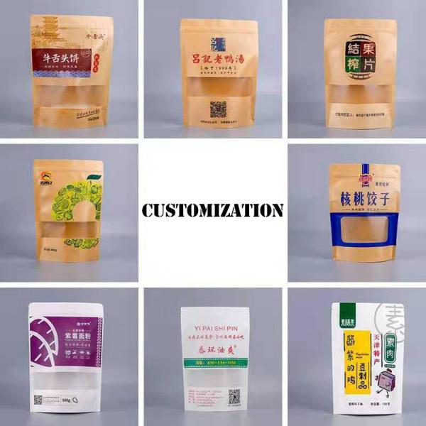 Quality Heat Sealing BOPP Brown Kraft Paper Food Pouches Zipper Lock With Valve for sale