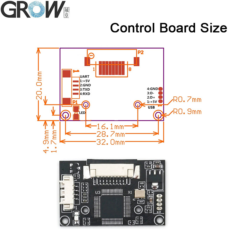 Grow R306 FPC1011f3 Capacitive Fingerprint Module with Free Sdk