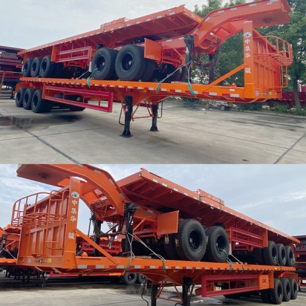 Quality 3 Axles Flatbed Semi Trailer Double Linked for Transporting 200 Tons 40ft for sale