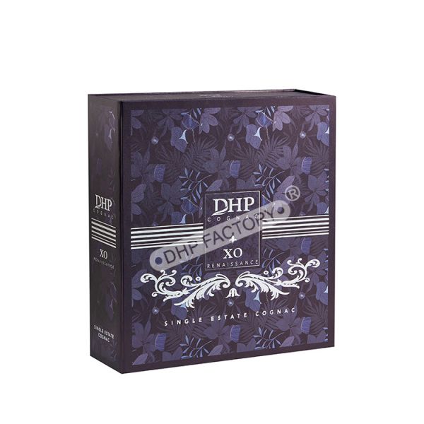 Quality Rigid 2 Bottle Wine Gift Box Cardboard XO Wine Glass Gift Box Sleek Design for sale