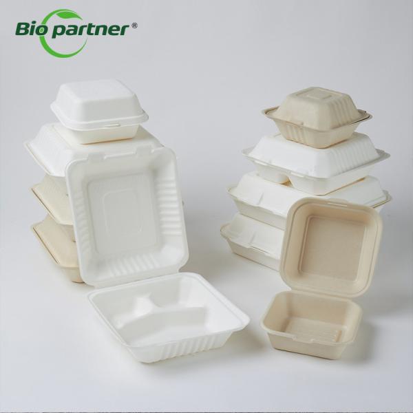 Quality Disposable Sugarcane Bagasse 3 Compartment Lunch Box Food Container Pulp Hinge for sale
