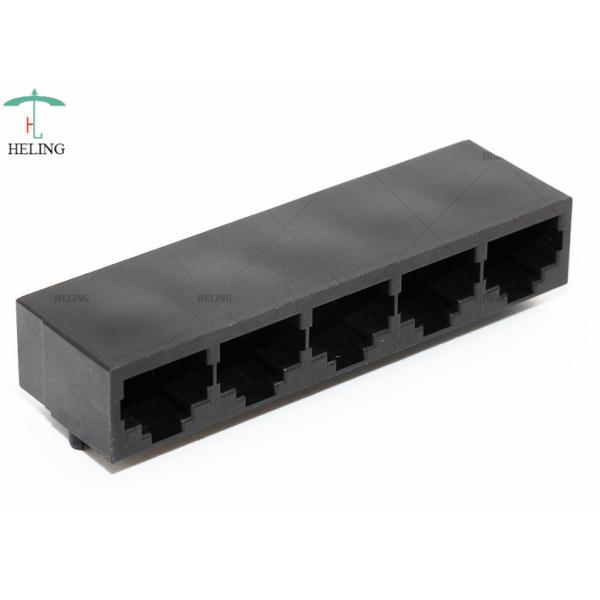 Quality 1 x 5 Ports 8p8c Black Ganged RJ45 Modular Connector R / A THT Tab Down for sale