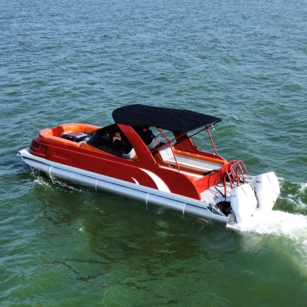 Quality 26FT Fiberglass Pontoon Boat with 150HP Max Horsepower and Bimini Top Included for Recreational Use for sale