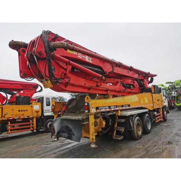 Quality 2012 Sany 49meter red used concrete pump with ISUZU Chassis for sale