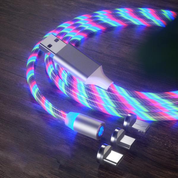 Quality 3 In 1 Usb Charging Cable For 8PIN Micro Type C 1 meter 5V 2.4A Led Magnetic for sale
