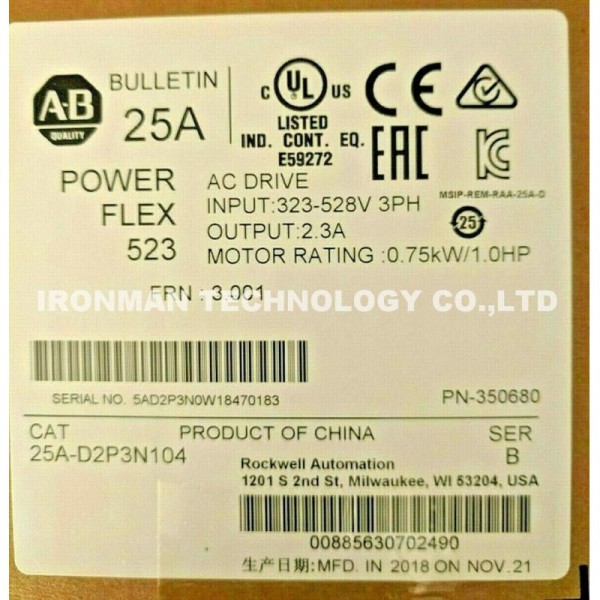 Quality 25A-D2P3N104 Allen-Bradley 523 AC Drive 480 VAC 3 Phase TNT Shipping for sale