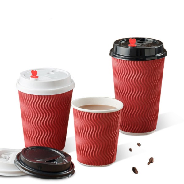 Quality 280gsm Bubble Boba Disposable Ripple Wall Paper Cold Drink Cups With Lids for sale
