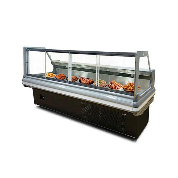 Quality Transparent Glass Square Refrigerated Deli Showcase Single Temperature R404a for sale