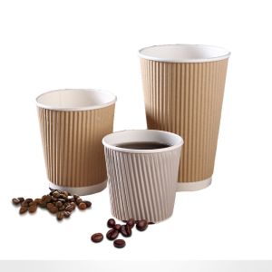 Quality 90MM PS PLA Recyclable 12oz Kraft Ripple Paper Cups Tripple Wall For Coffee for sale
