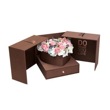 Quality Big Cube Flowers Gift Box With Heart Shape Box And Drawer Box for sale