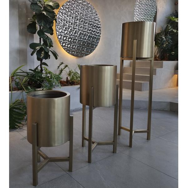 Quality Garden Multifunctional Stainless Steel Planter Pots Round Cylinder With Stand for sale