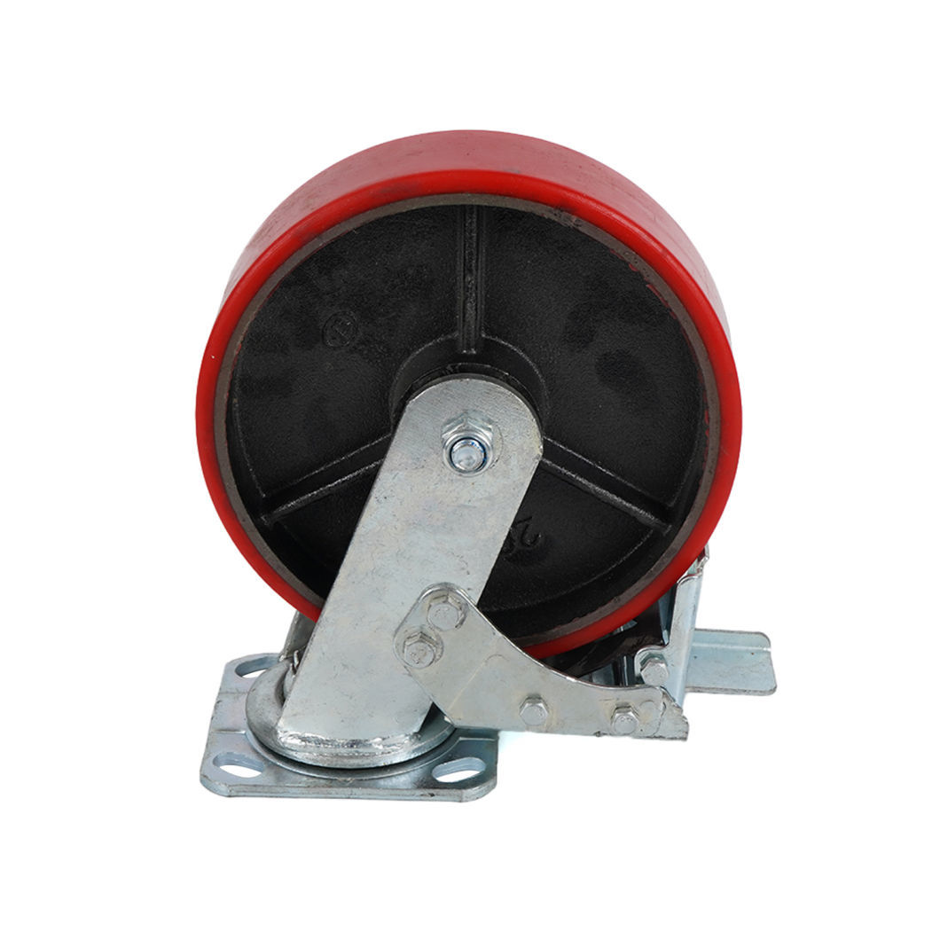 100mm 4&quot; Heavy Duty Cast Iron Core PU Caster Red Polyurethane Castors and Universal Wheels for Trolley