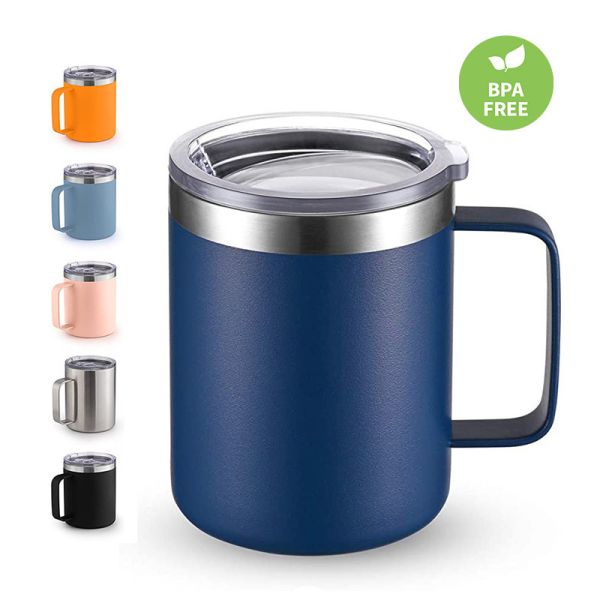 Quality Custom Stainless Steel Double Wall Insulated Vacuum Travel Coffee Mugs With Handle for Camping for sale