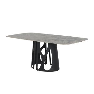 Quality Iron Base Rectangle Dining Table Black Coating Marble Dining Room Sets for sale