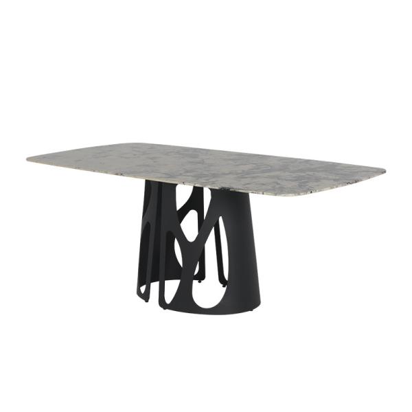 Quality Iron Base Rectangle Dining Table Black Coating Marble Dining Room Sets for sale