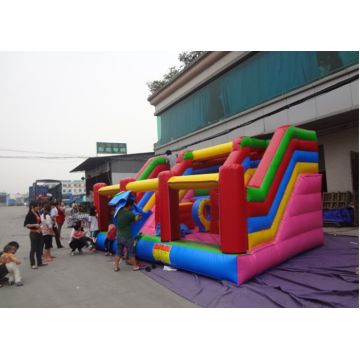 Quality Double Lane Commercial Inflatable Slide Obstacle And Playground Inside for sale