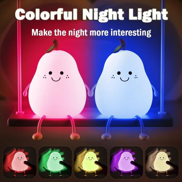 Quality LED Smart Pear Fruit Night Light USB Rechargeable Dimming Silicone Table Lamp for sale