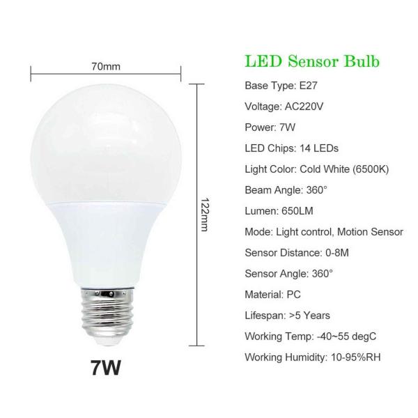 Quality Smart Sensor Bulb E27 Day Night Light Sensor LED Bulb with PIR Radar Motion for sale