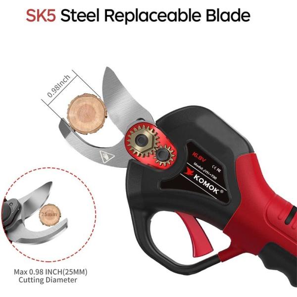 Quality 25mm Komok Electric Pruning Shears With 2 Pack Rechargeable Lithium Battery for sale