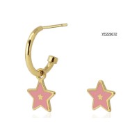 Quality Cute Pink Childlike Star Hoop Earrings 18K Gold Stainless Steel Earrings for sale