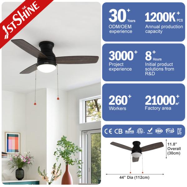 Quality Home 44 Inch Ceiling Fan with Light and Pull Chain Switch 45W AC Motor for sale