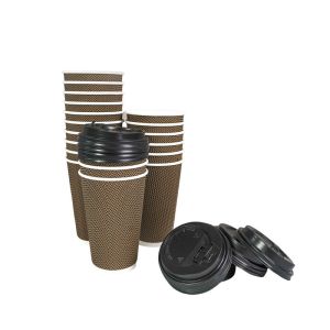 Quality Home Compostable 16 Oz Ripple Wall Paper Coffee Cup With Aqueous Lining FSC for sale