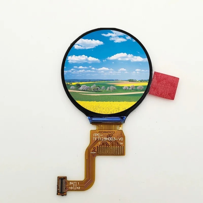 1.28 Inch Round TFT LCD Display side view highlighting thin profile and connector interface