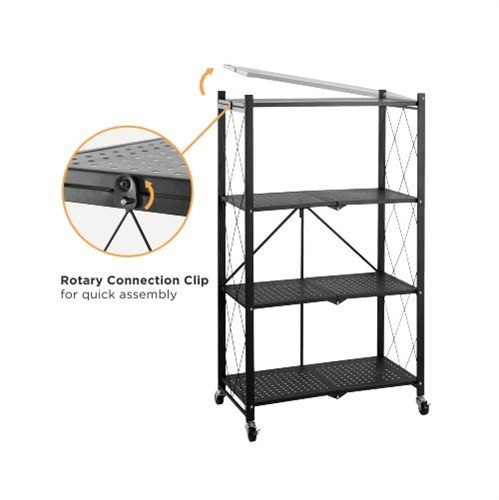Quality Black 4 Layer Folding Mobile Steel Shelving Unit Paint Spraying for sale