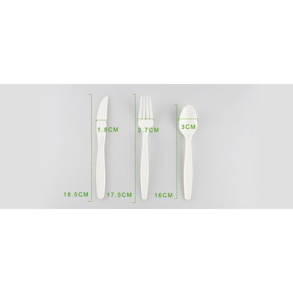 Quality Rice white PLA biodegradable cutlery Disposable spoon fork and knife with Trade for sale