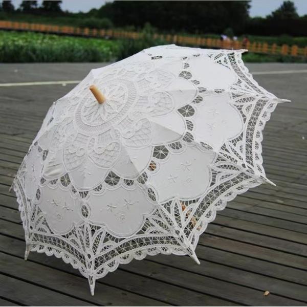 Quality Wedding Decoration Battenburg Lace Umbrella with Customized Logo and Fiberglass for sale