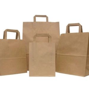 Quality Custom Brown Kraft Paper Carrier Bag With Flat Handle For Packaging Food for sale
