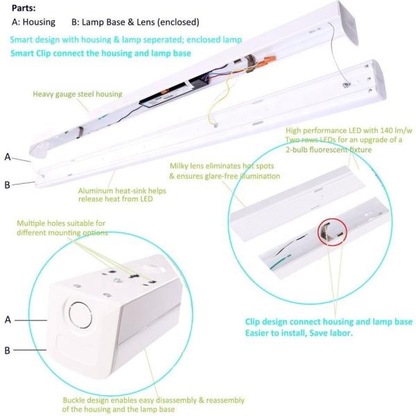 Quality 4FT 46W Linear Strip Surface Mount Linkable Led Light Fixtures Perfect for for sale