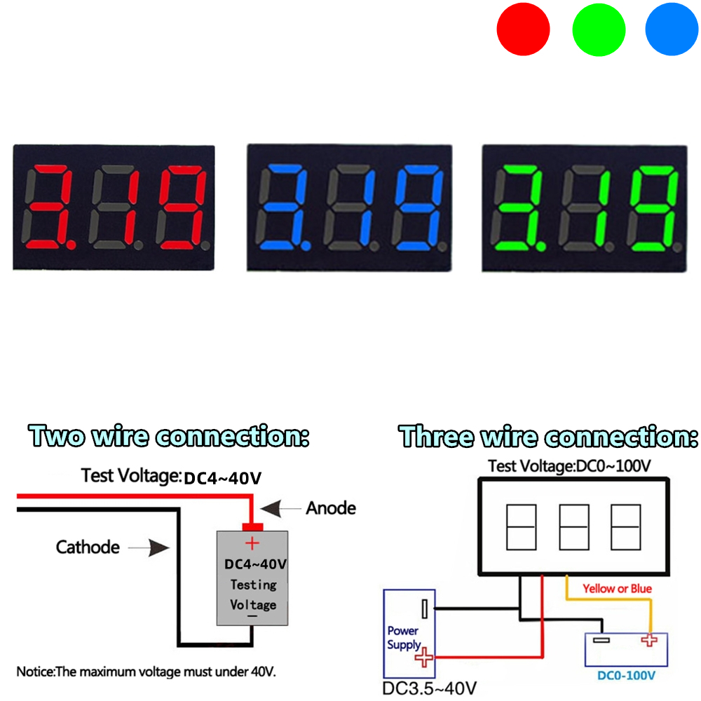Quality Mini 0.36 Digital LED Display Module Red Blue Voltmeter Electric Battery DC2.5V for sale