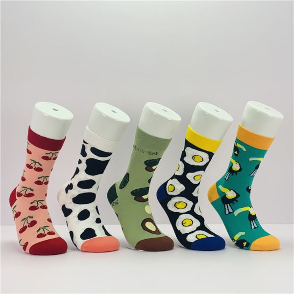 Quality Cost Funny Happy Fashion Socks with Custom Cartoon Food Fruit Print in Regular for sale