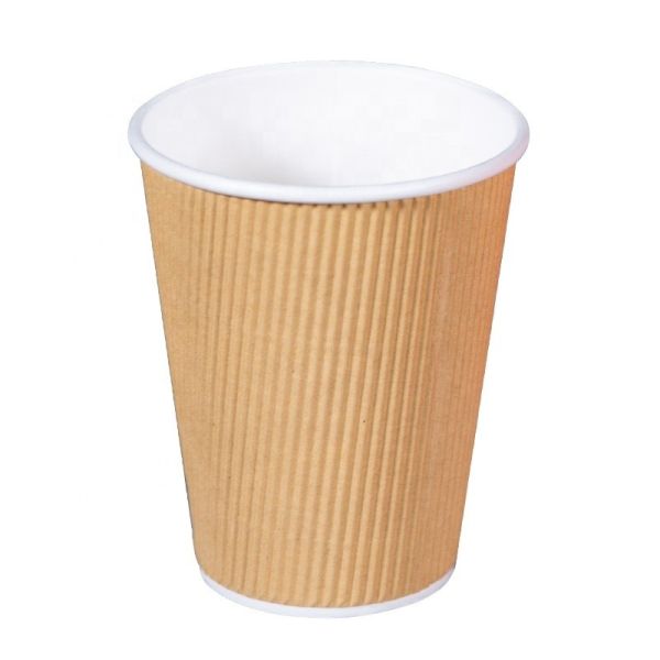 Quality Coffee Paper Cups 12OZ Double Wall Disposable Customized Printed Ripple Kraft Cup for sale