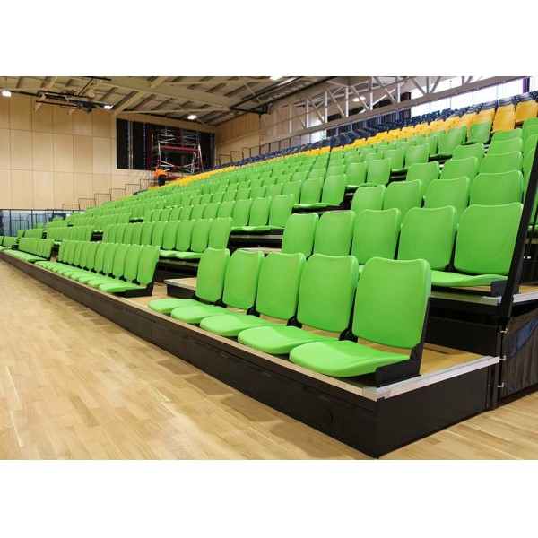 Quality Gymnasium Retractable Stadium Seating Anti - Slip Plywood Decking With Blow Moulded Seats for sale