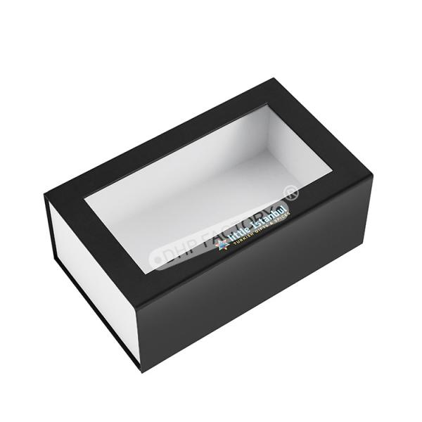 Quality OEM ODM Matte Black Magnetic Gift Box With Clear Pvc Window Eco Friendly for sale
