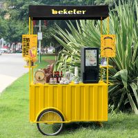 Quality Stainless Steel Insulation Tempered Glass Outdoor Street Vending 3 Wheel Coffee for sale