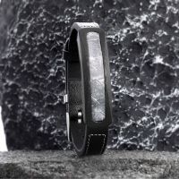 Quality Length 22cm Stainless Steel Leather Bracelet Meteorite Stone Bracelet Exquisite for sale