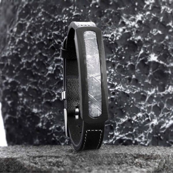 Quality Length 22cm Stainless Steel Leather Bracelet Meteorite Stone Bracelet Exquisite for sale