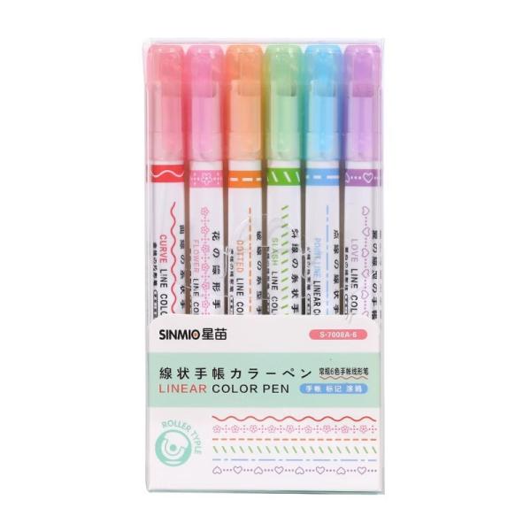 Quality Colorful Pattern Shape Linear Curve Highlighter Pens For Handbook Journals Notes for sale