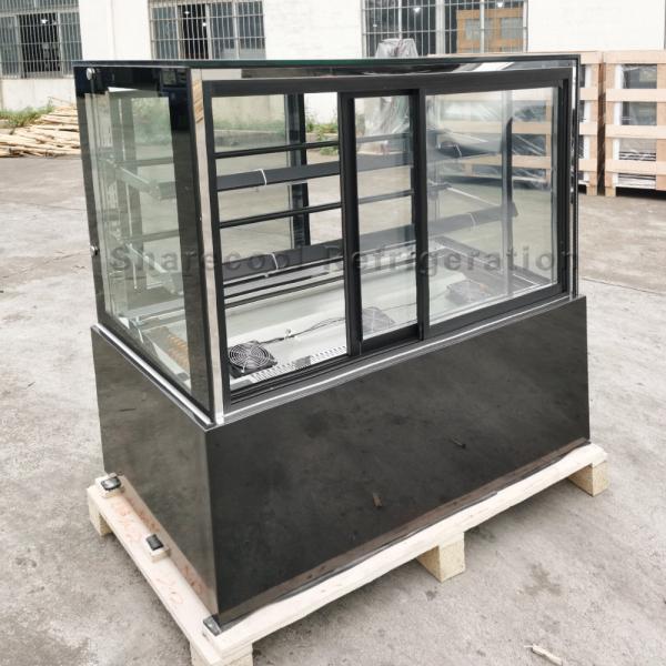 Quality 110V 60Hz Cake Showcase Chiller Black Marble Base With 4 Sliding Doors for sale