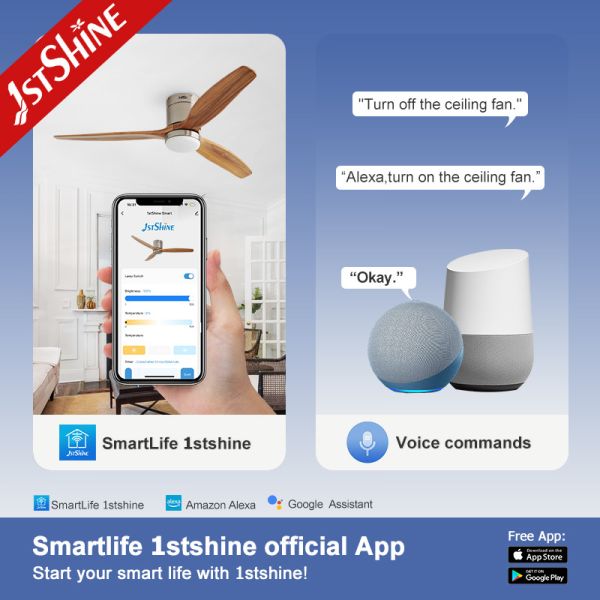 Quality TUYA App-Controlled 2 IN 1 LED Light Ceiling Fan Low Ceiling Solid Wood Blades for sale