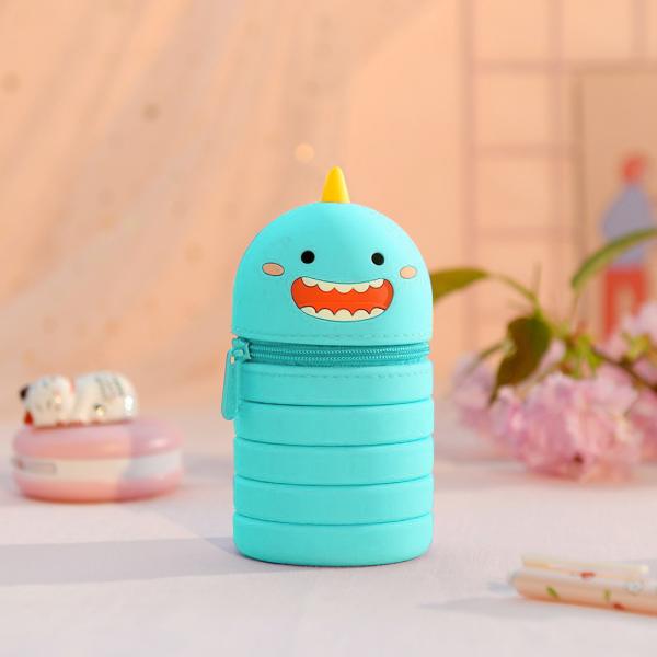 Quality Silicone Retractable Pencil Case Cartoon Kawaii Expandable Stand School for sale