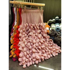 Quality Women's Long 2025 Spring Fashion Skirt Solid Color Bubble Pleated with for sale