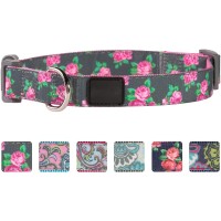 Quality Polyester Webbing Soft Nylon Dog Collar , Garden Pattern Cute Puppy Collars for sale