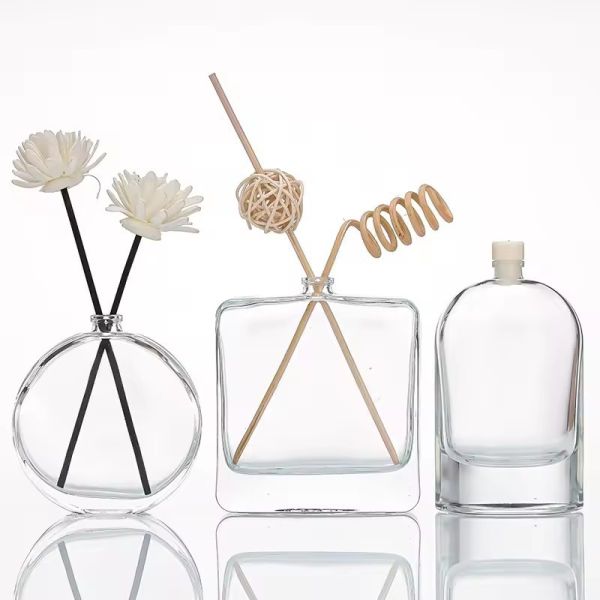 Quality Empty 100ml Luxury Round Square Clear Glass Reed Diffuser Bottle for sale