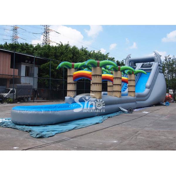 Quality 71' long kids tropical commercial inflatable water slide with big pool N 2 for sale